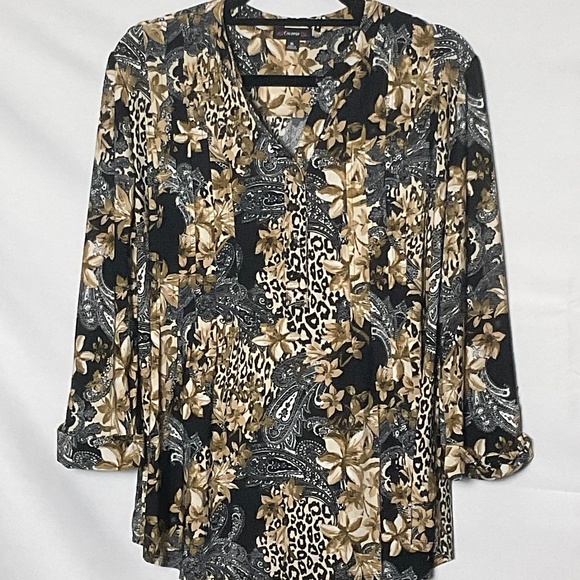 Cocomo | Tops | Womens Blouse With Black And Gold Print And Leopard ...